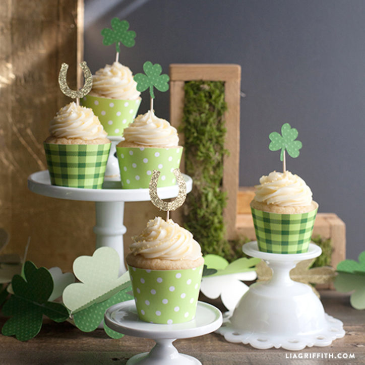 St Patrick's Day Cupcake Wrappers and Toppers - Lia Griffith
