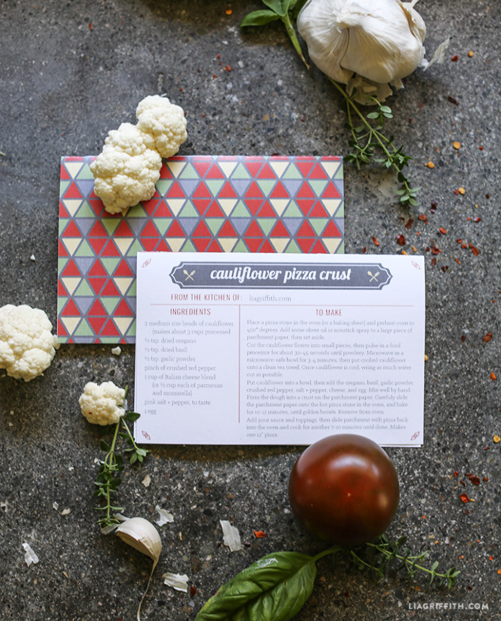 Printable Cauliflower Pizza Crust Recipe Card - Lia Griffith