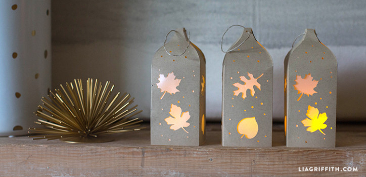 Fall Paper Cut Lantern with Leaf Cutouts - Lia Griffith