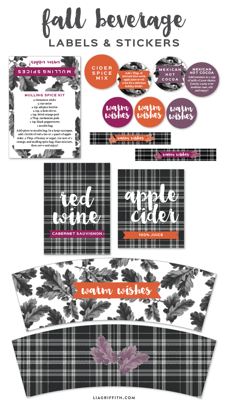 Printable Fall Beverage Gift Labels - Lia Griffith