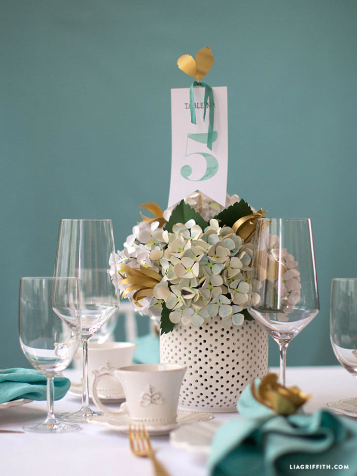 Watercolor Teal Wedding Table Numbers - Lia Griffith