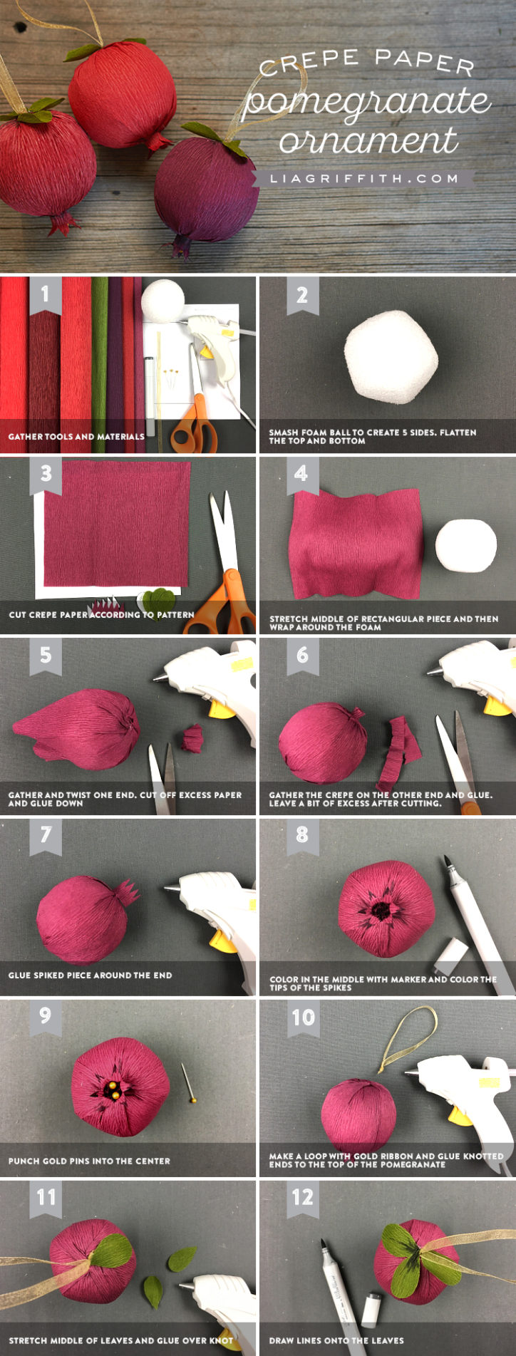 VIDEO: Beginner Crepe Paper Pomegranate Ornaments - Lia Griffith
