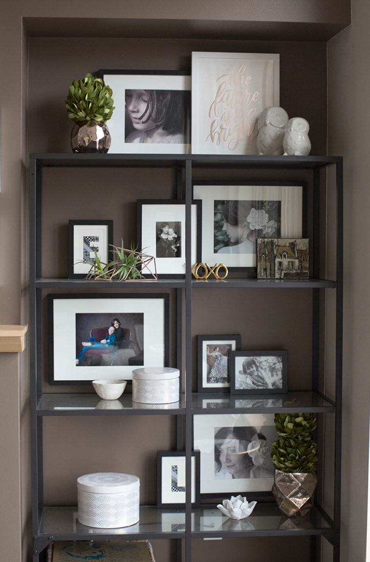 How I Styled My Bookshelf with Photos - Lia Griffith