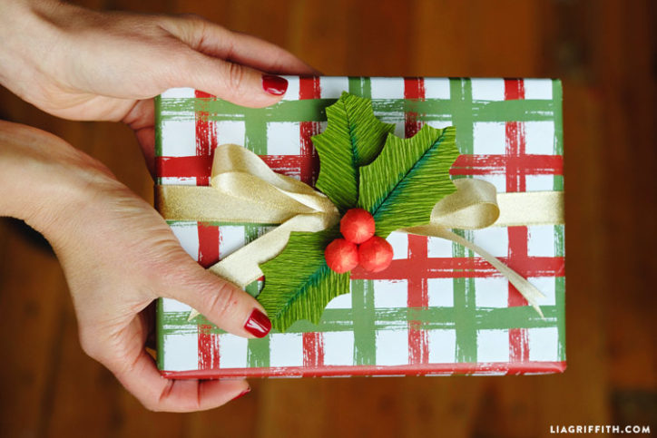 Crepe Paper Holly Leaves with Berries - Lia Griffith