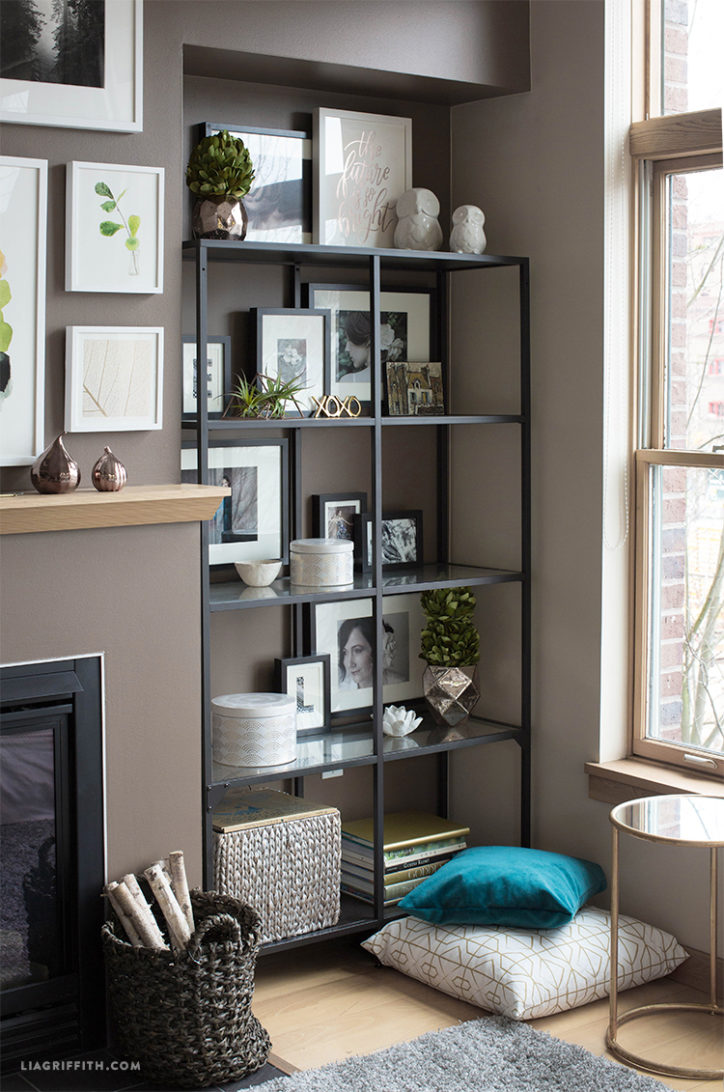 How I Styled My Bookshelf with Photos - Lia Griffith