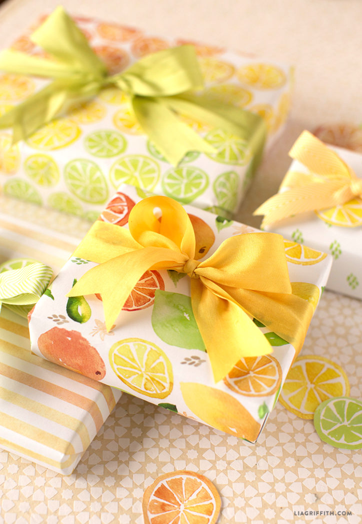 Printable Citrus Gift Wrap with Watercolor Designs