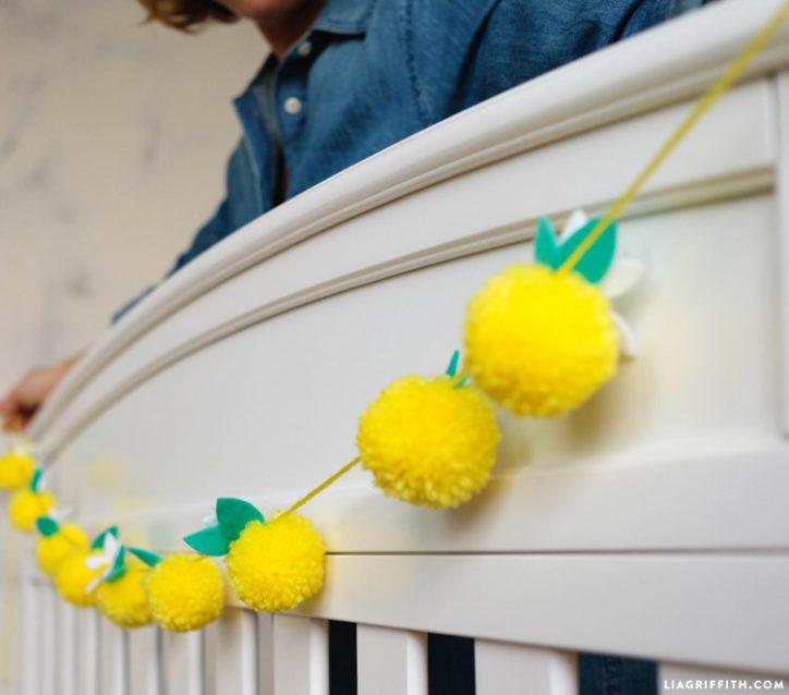 Handmade Lemon Garland with DIY Yarn Pom Poms