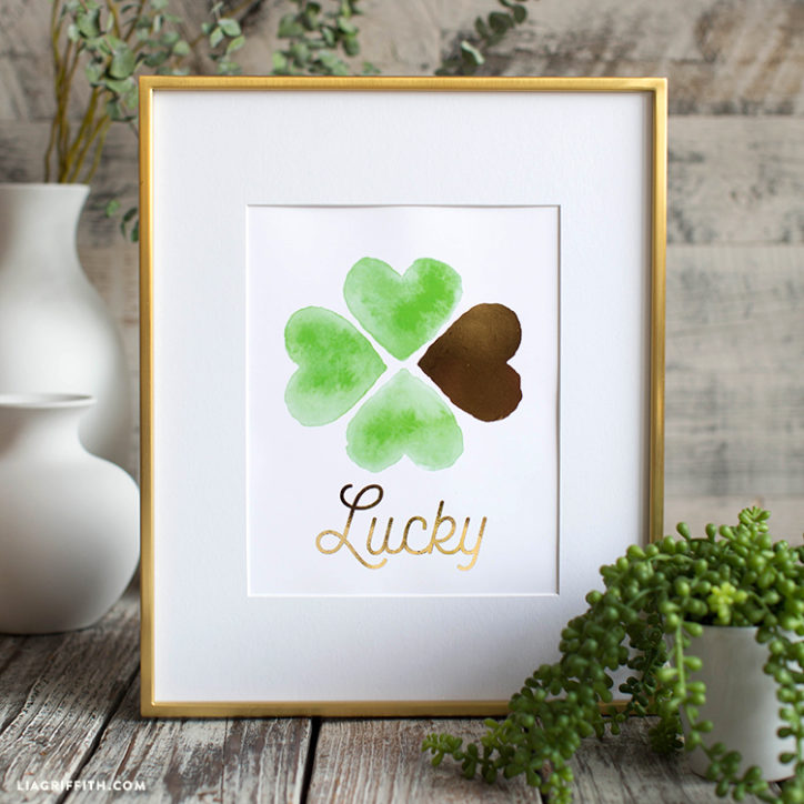 Lucky Shamrock Art Print with Gold Foiling
