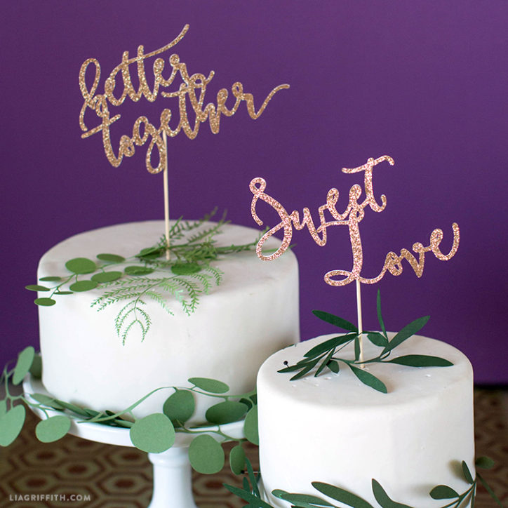 Glitter Paper Wedding Cake Toppers
