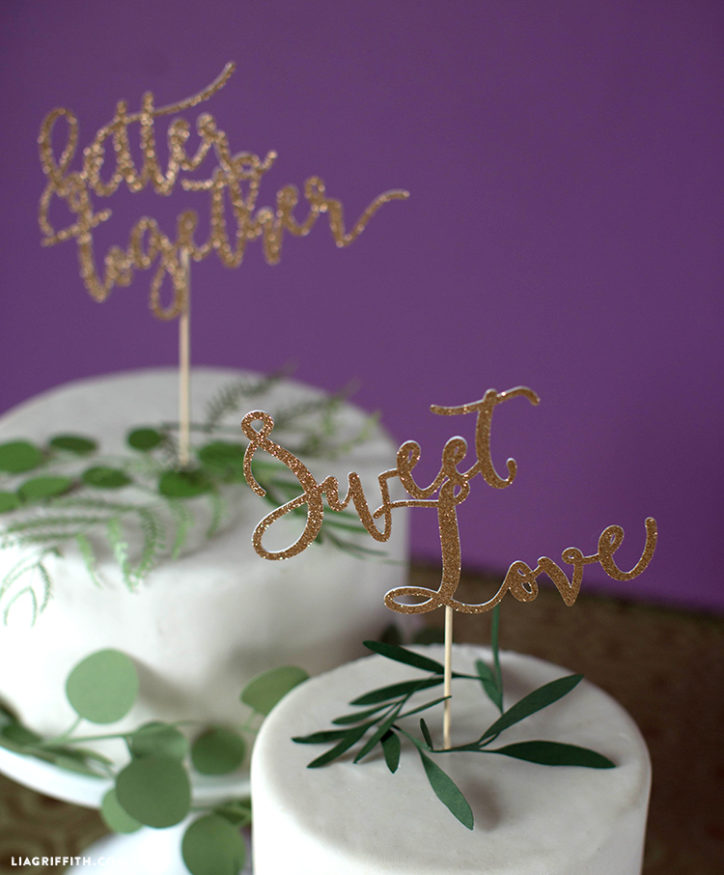 Glitter Paper Wedding Cake Toppers