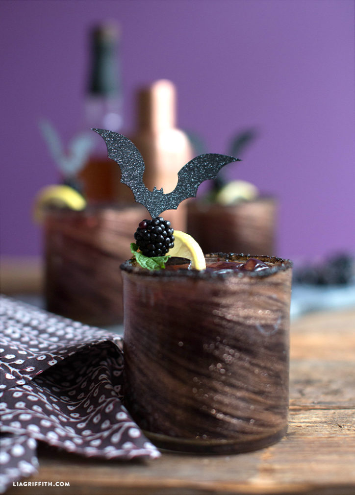 Batberry Smash Cocktail with Bat Stir Sticks - Lia Griffith