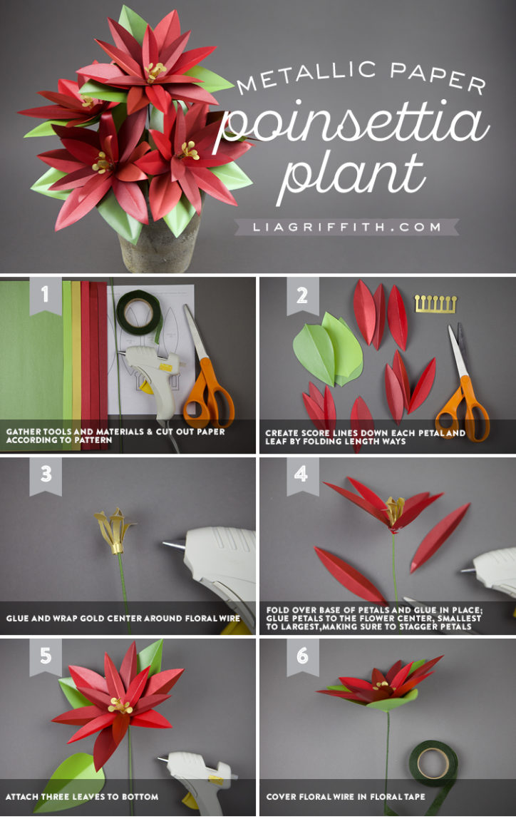 Paper Poinsettia Holiday Arrangements - Lia Griffith