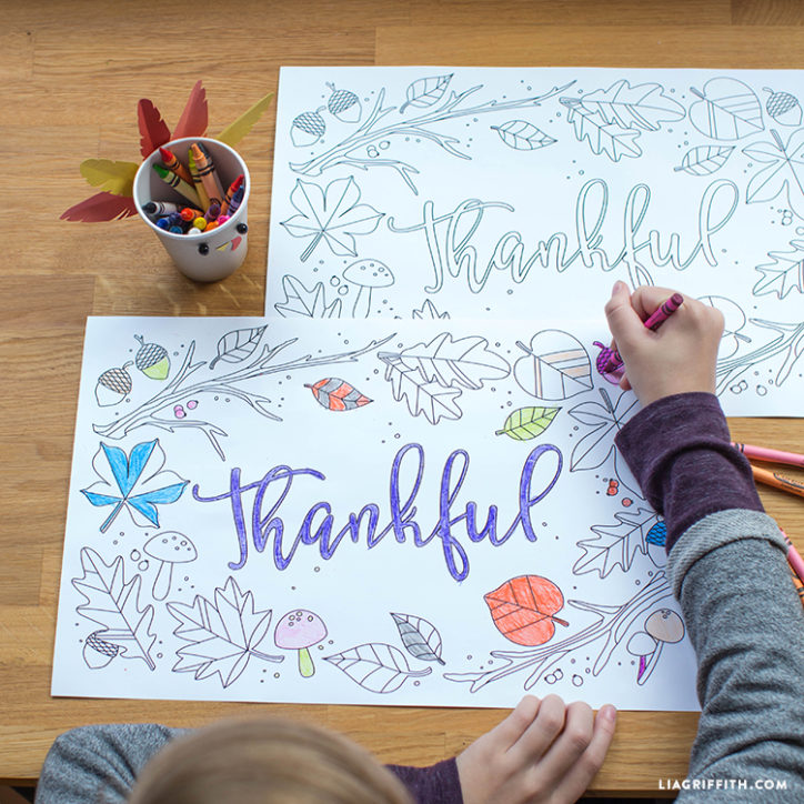 Kids Thanksgiving Coloring Placemats - Lia Griffith