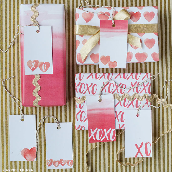 Download and print pretty watercolor Valentine's Day gift wrap and tags