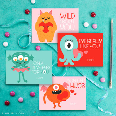 Download a print a set of cute monster Valentine's Day cards