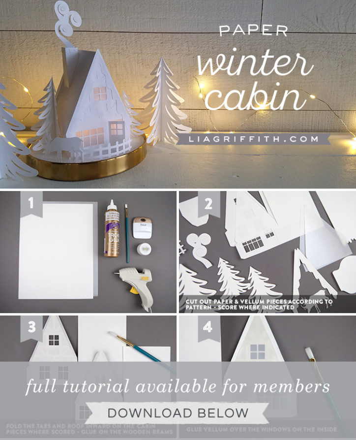 3D Paper Cabin Winter Scene in Glass Dome - Lia Griffith