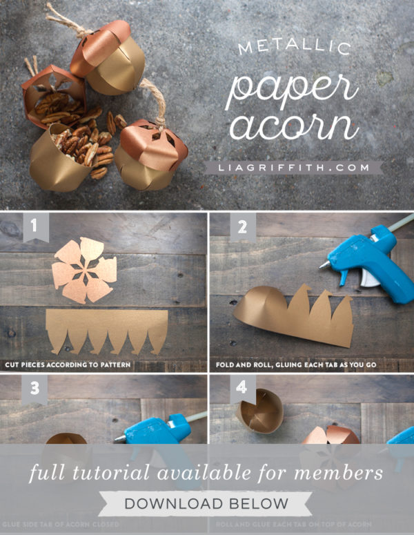 Paper Acorn for Fall Decor DIY Pattern and Tutorial - Lia Griffith