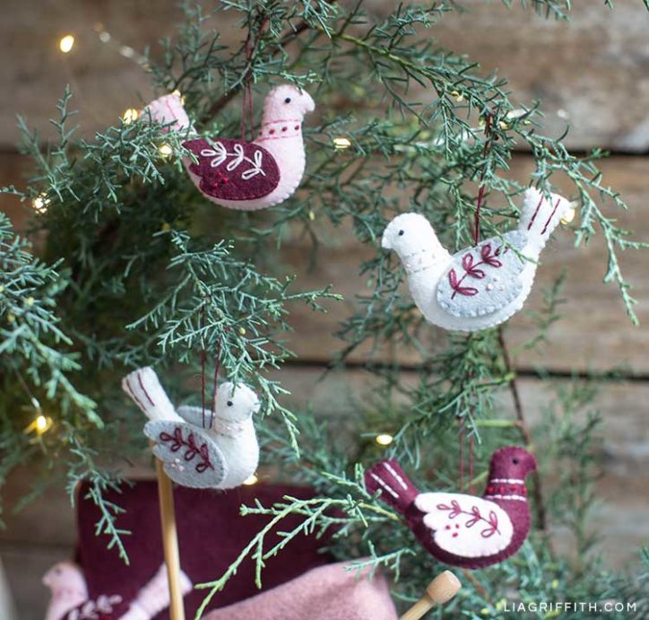 Embroidered Felt Bird Ornaments for Your Holiday Tree - Lia Griffith