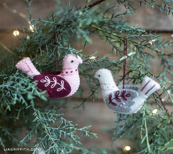 Embroidered Felt Bird Ornaments for Your Holiday Tree - Lia Griffith