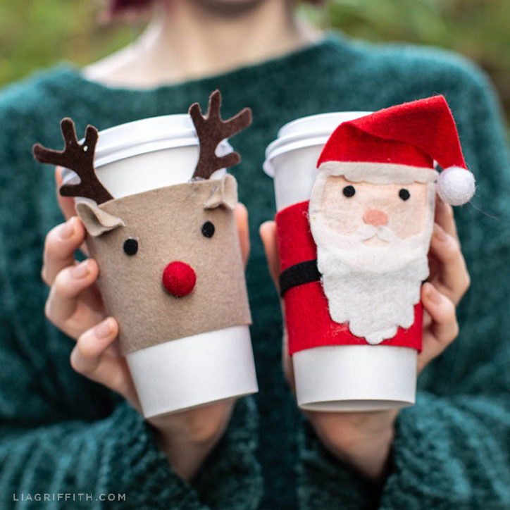 How to Make Felt Christmas Coffee Cup Cozies - Lia Griffith