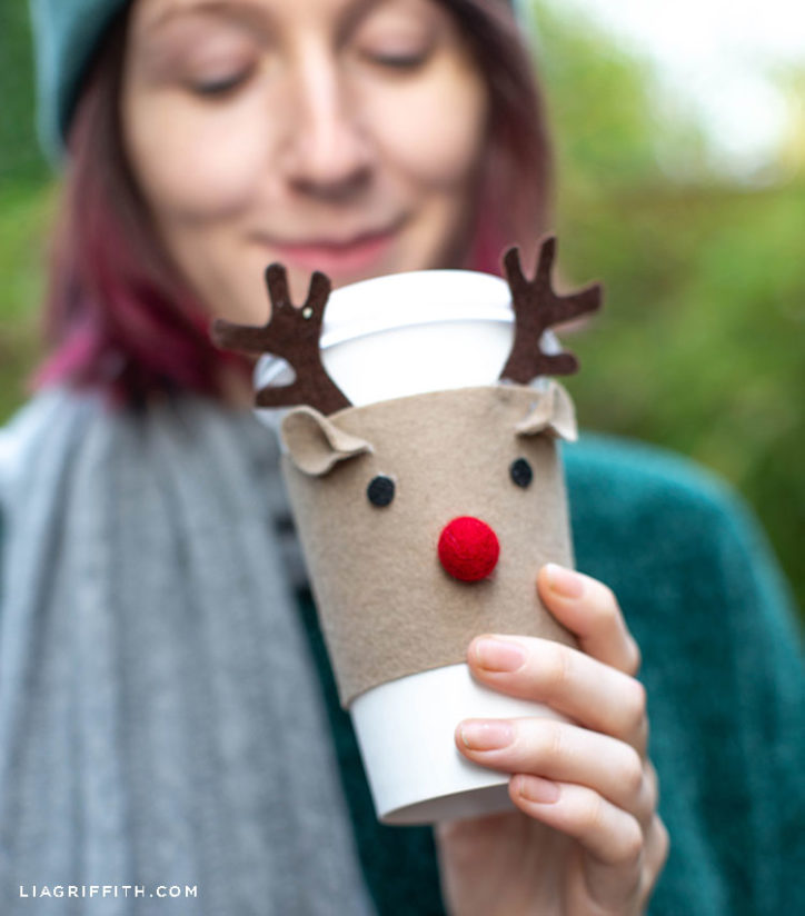 How to Make Felt Christmas Coffee Cup Cozies - Lia Griffith