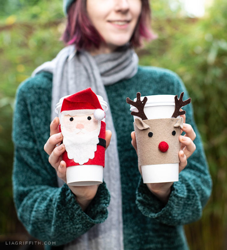 How to Make Felt Christmas Coffee Cup Cozies - Lia Griffith