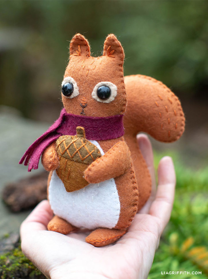 Felt Squirrel Stuffie with Scarf & Acorn - Lia Griffith