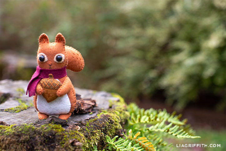 Felt Squirrel Stuffie with Scarf & Acorn - Lia Griffith