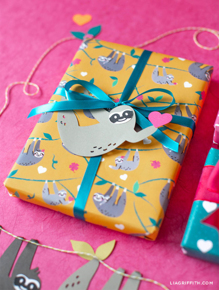 Printable Sloth Wrapping Paper for Valentine's Day - Lia Griffith