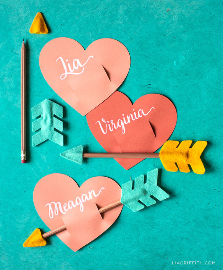 Paper Heart and Felt Pencil Arrow Valentines - Lia Griffith