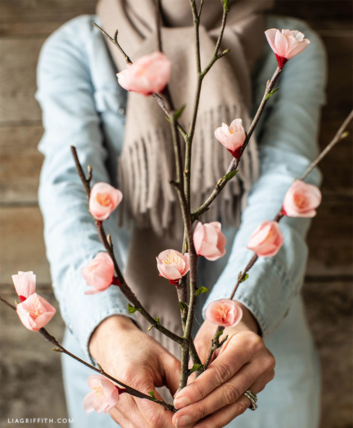 Crepe Paper Flowering Quince Branches - Lia Griffith