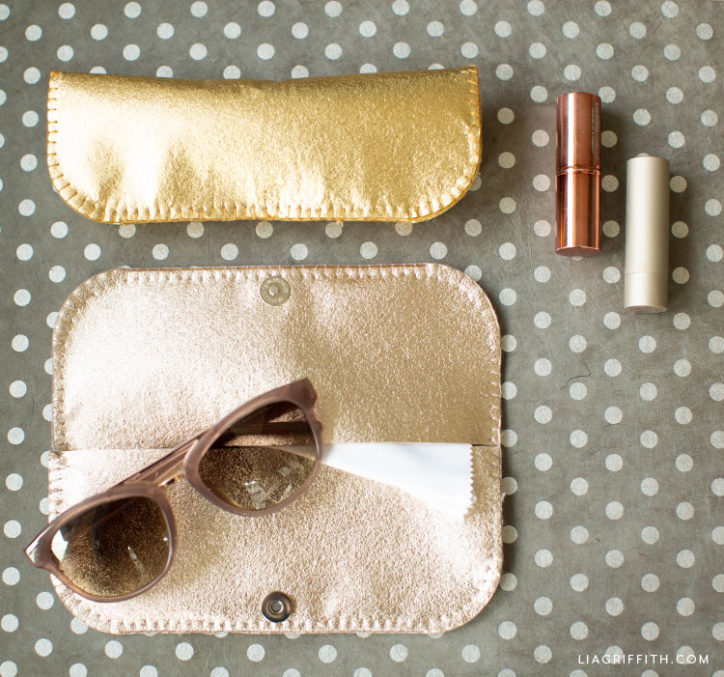 Metallic Gold & Champagne Felt Glasses Case - Lia Griffith