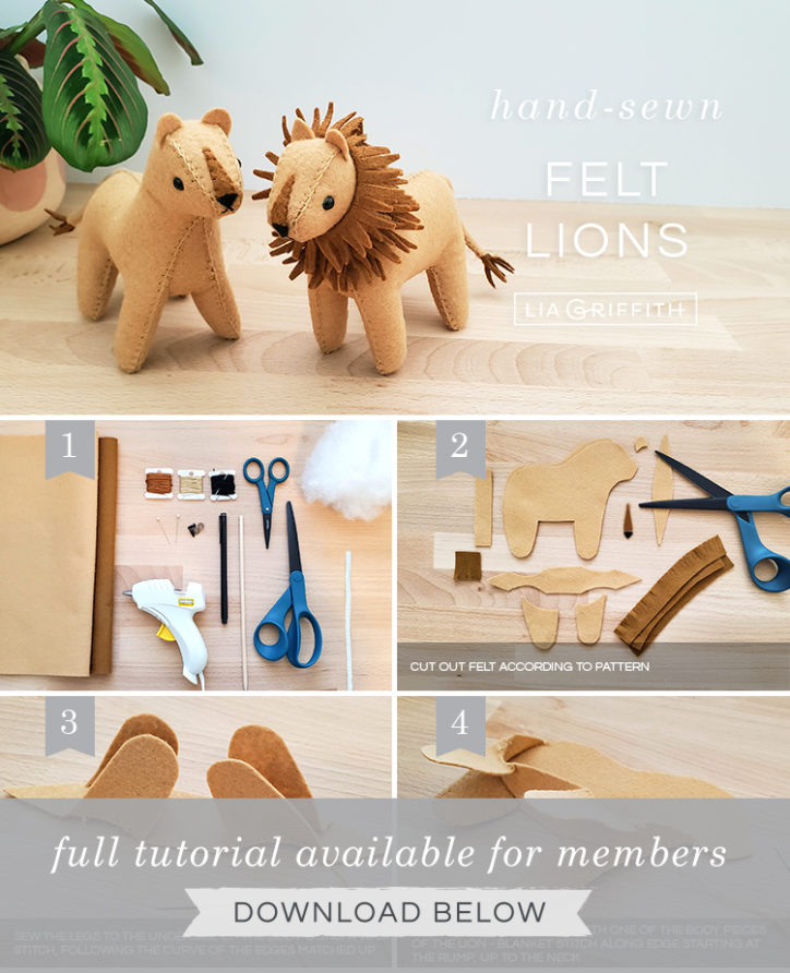 How to Make a Felt Lion & Lioness - Pattern and Tutorial by Lia Griffith