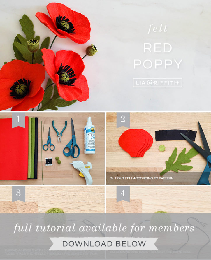 Flower Tutorial: How to Make Felt Red Poppies - Lia Griffith