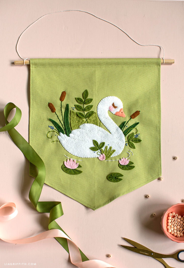Felt Applique Swan Banner for Kids' Room - Lia Griffith