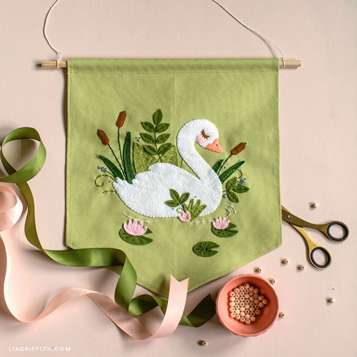 Felt Applique Swan Banner for Kids' Room - Lia Griffith