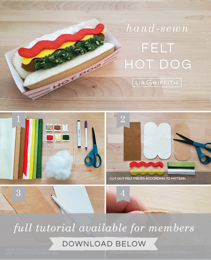 Felt Hot Dog with Toppings & Paper Hot Dog Tray - Lia Griffith