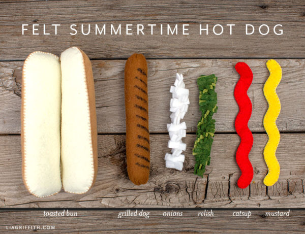 Felt Hot Dog with Toppings & Paper Hot Dog Tray - Lia Griffith