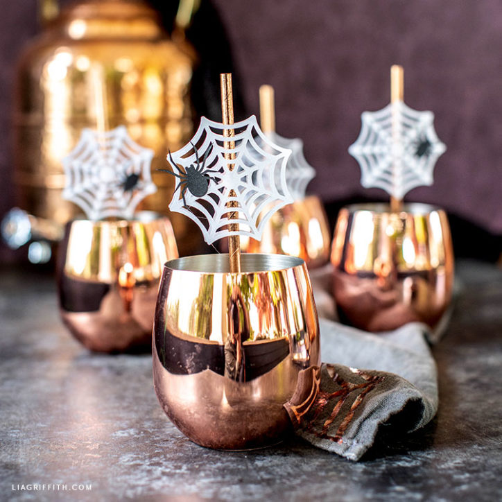 Papercut Spider Web Straw Toppers for Halloween - Lia Griffith