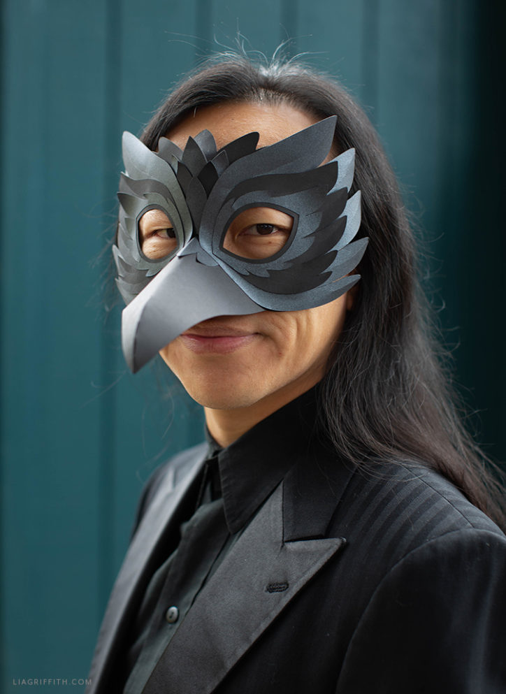 Black Paper Raven Mask for Halloween - Lia Griffith