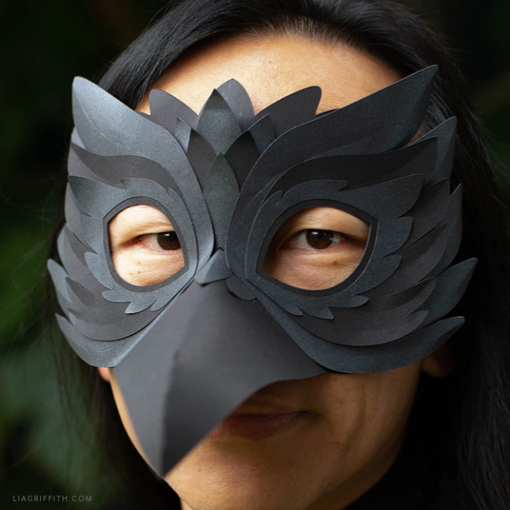 Black Paper Raven Mask for Halloween - Lia Griffith