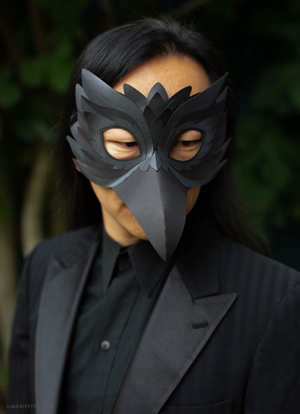 Black Paper Raven Mask for Halloween - Lia Griffith