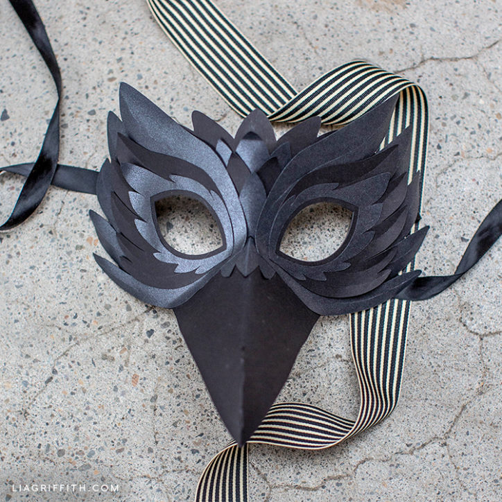 Black Paper Raven Mask for Halloween - Lia Griffith