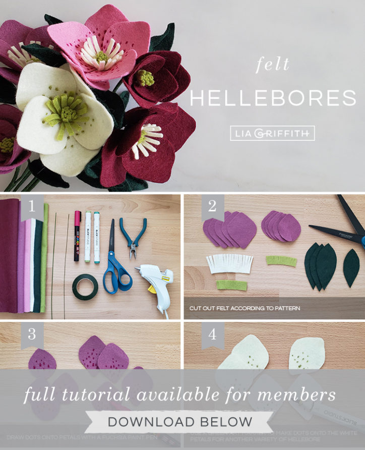 Felt Hellebore Flower Pattern & Tutorial - Lia Griffith