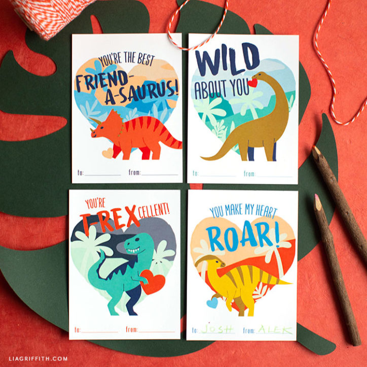 Printable Dinosaur Valentines - Lia Griffith