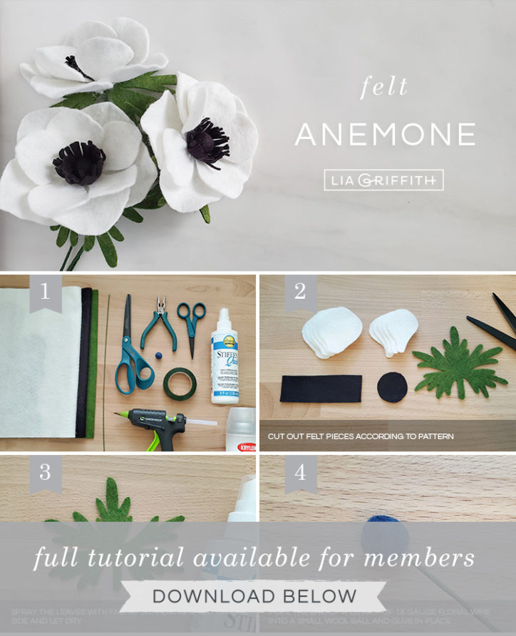 Felt Anemone Flowers Template and Tutorial - Lia Griffith