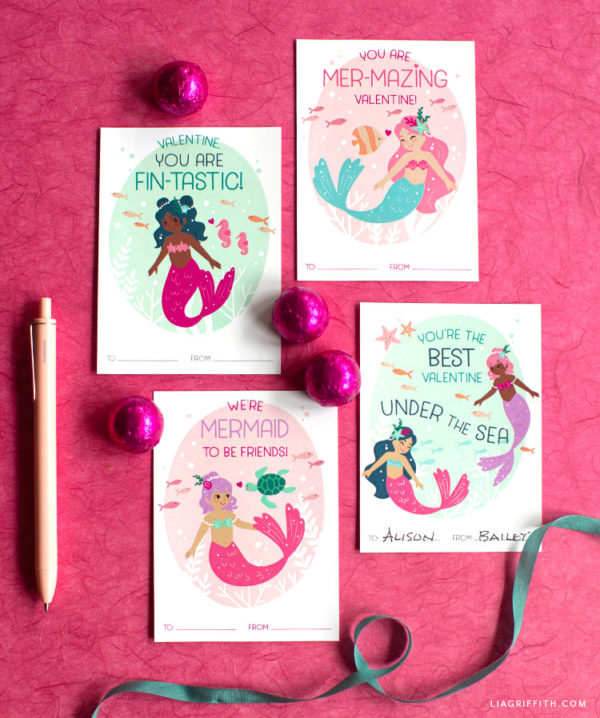 Printable Mermaid Valentines - Lia Griffith