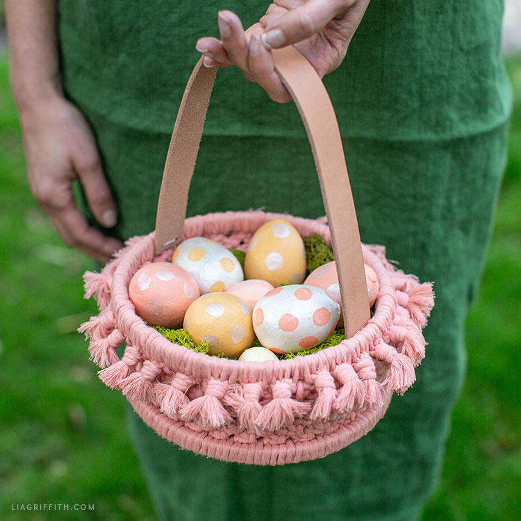 DIY Macrame Easter Basket with Painted Eggs - Lia Griffith