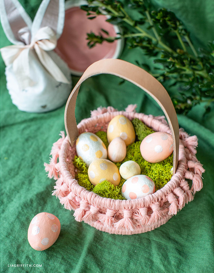 DIY Macrame Easter Basket with Painted Eggs - Lia Griffith