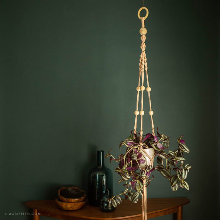 Macrame Plant Hanger with Wooden Beads - Lia Griffith